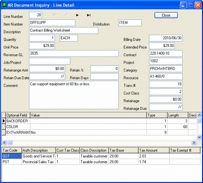 AR Detail Line dialog box