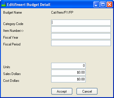 Edit/Insert Budget Detail dialog box