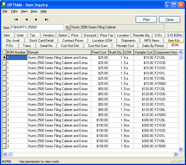 BOM (Bill of Materials) Tab