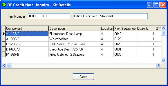 Item Kits / BOMs (Credit Note/Debit Note Details)