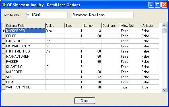 Optional Fields (Shipment Details)