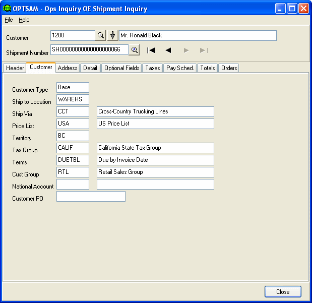 Shipment Customer Tab