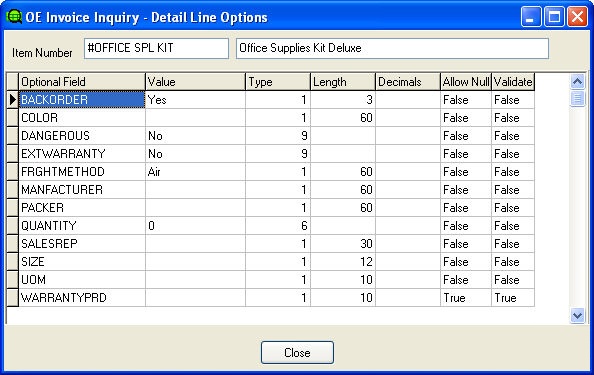 Optional Fields (Invoice Details)