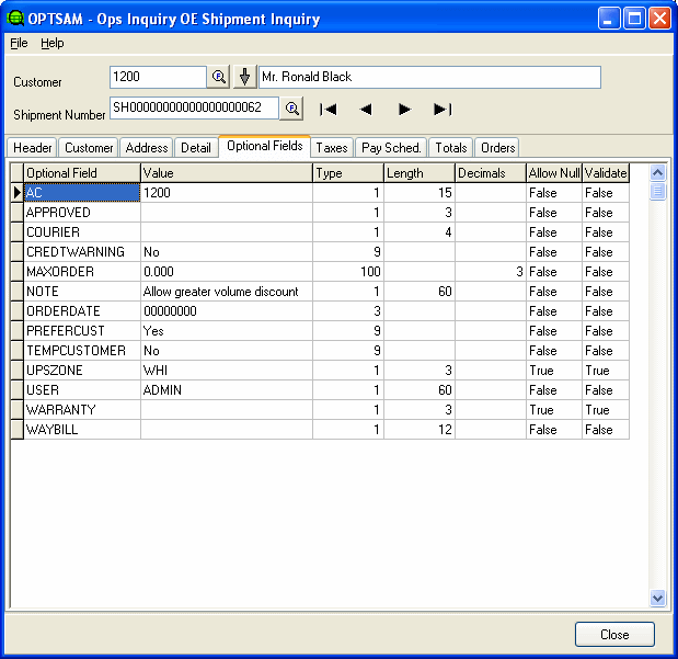 Shipment Optional Fields