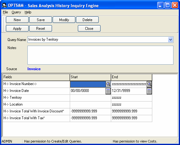 Selecting an Existing History Query