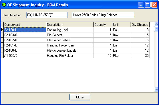 Item Kits / BOMs (Shipment Details)